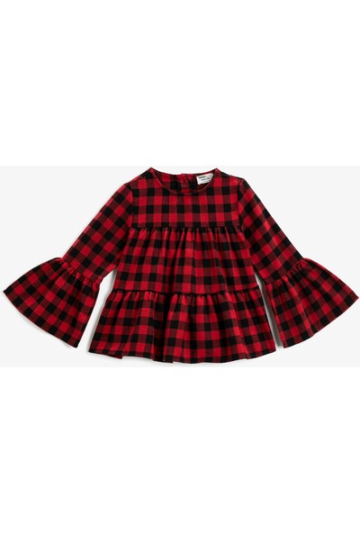 Koton Kolları Fırfırlı Gömlek Ekoseli Volanlı Koton Kolları Fırfırlı Gömlek Ekoseli Volanlı