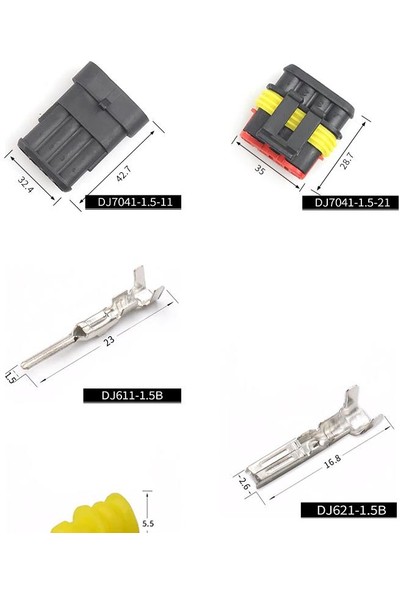 YKA 4 Pin Süperseal Su Geçirmez Araç Konnektörü Dişi-Erkek 15 mm