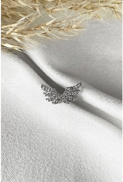 Takıştır Cerrahi Paslanmaz Çelik Gümüş Renk Kanat Figürlü Taşlı Tragus-Helix Kulak Piercing