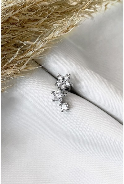 Takıştır Cerrahi Paslanmaz Çelik Gümüş Renk Yıldız Figürlü Taşlı Tragus-Helix Kulak Piercing Takıştır Cerrahi Paslanmaz Çelik Gümüş Renk Yıldız Figürlü Taşlı Tragus-Helix Kulak Piercing