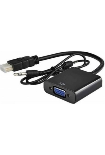 Krl HDMI To VGA Adaptör Ses Destekli + AUX Dönüştürücü Kablosu