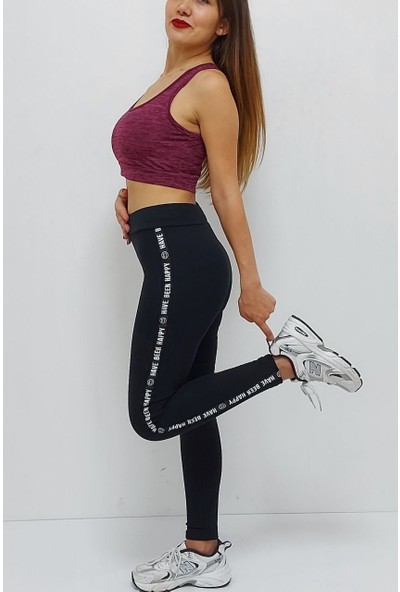 Bkmc Have Been Happy Baskılı Tayt Siyah