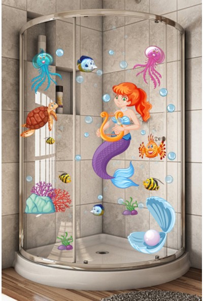 Amoris Deniz Kızı ve Balıklar Banyo ve Duvar Sticker 69 Parça