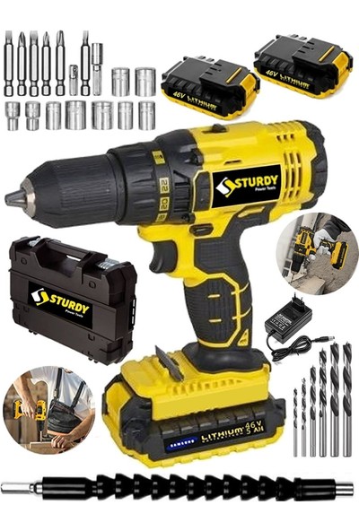 Sturdy Power Tools 46VF 5mah Li̇tyum Çift Akülü New Seri̇ Şarjlı Vidalama Matkap 27 Parça Uç Setli Sturdy Power Tools 46VF 5mah Li̇tyum Çift Akülü New Seri̇ Şarjlı Vidalama Matkap 27 Parça Uç Setli