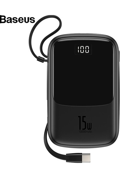 Baseus Q Pow 3A Dijital Gösterge 10000MAH Power Bank +Type C Başlık - Siyah Baseus Q Pow 3A Dijital Gösterge 10000MAH Power Bank +Type C Başlık - Siyah