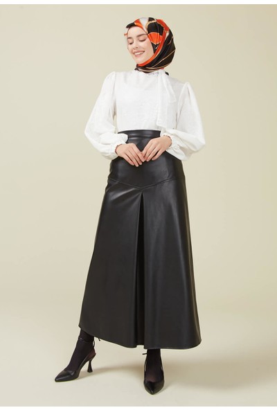 SETRMS Siyah Korsajlı, Pilikaşeli, Deri Etek 2216001