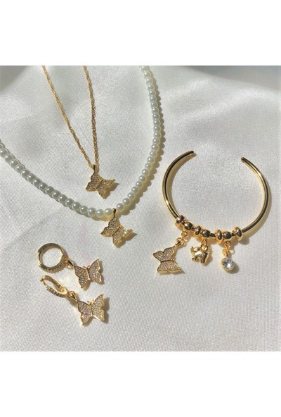 Soiestore Beyaz Inci Kolye Zirkon Taşlı Kelebek Kolye Küpe Bileklik Set Soiestore Beyaz Inci Kolye Zirkon Taşlı Kelebek Kolye Küpe Bileklik Set