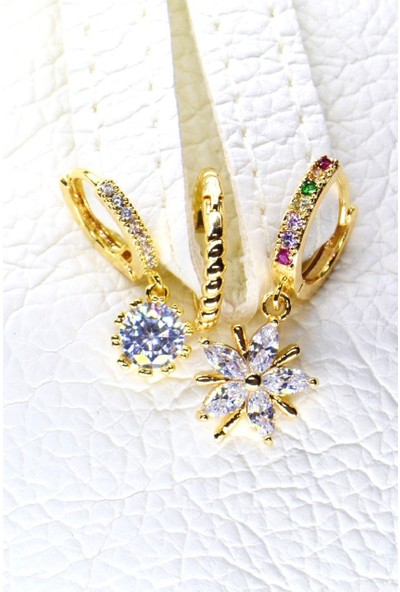 Teen Jewellry Özel Tasarım Renkli Zirkon Taş Işlemeli Yonca Küpe Takımı Teen Jewellry Özel Tasarım Renkli Zirkon Taş Işlemeli Yonca Küpe Takımı