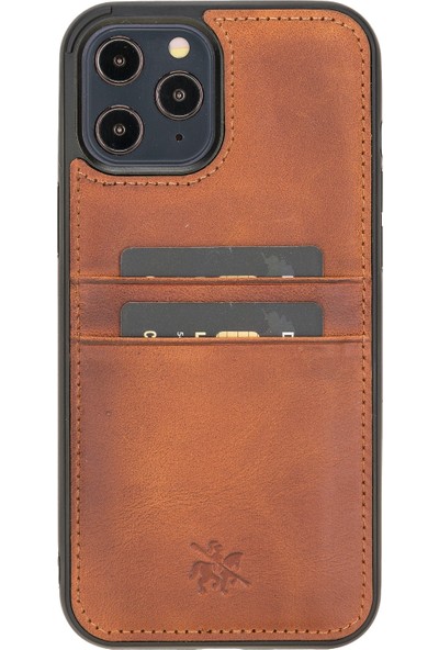 Venito Apple iPhone 12 Pro Max Capri Antik Kahverengi Deri Kartlıklı Telefon Kılıfı