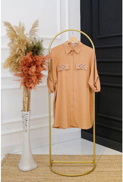 İmaj Butik Büyük Beden Taş Işlemeli Gömlek - Bordo