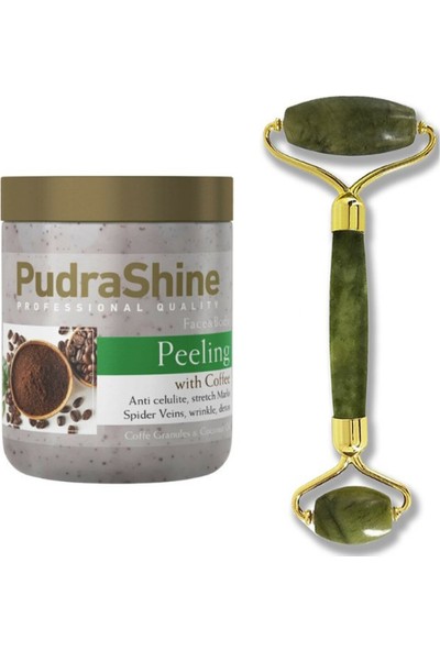 Pudra Shine Kahveli Yüz ve Vücut Peelingi 500 ml + Ozzy Store Yeşim Taşı Çift Taraflı Yüz Masaj Aleti Pudra Shine Kahveli Yüz ve Vücut Peelingi 500 ml + Ozzy Store Yeşim Taşı Çift Taraflı Yüz Masaj Aleti