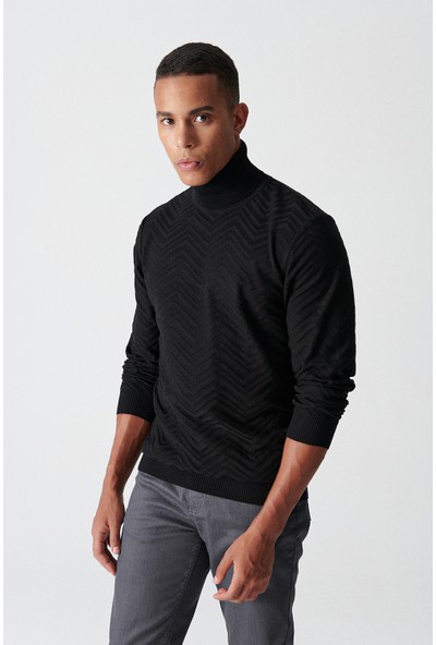 Avva Erkek Siyah Balıkçı Yaka Jakarlı Kazak A12Y5019 Avva Erkek Siyah Balıkçı Yaka Jakarlı Kazak A12Y5019