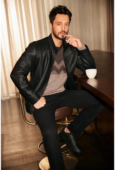 Avva Erkek Siyah Dik Yaka Düz Mont A12Y6094