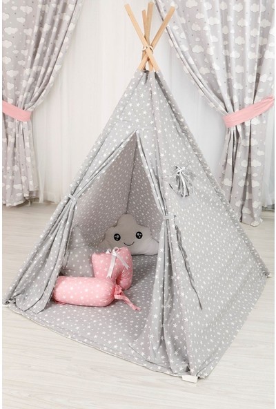 Hier Ahşap Kızılderili Gri Yıldızlı Çocuk Oyun Çadırı Pamuk Hier Ahşap Kızılderili Gri Yıldızlı Çocuk Oyun Çadırı Pamuk