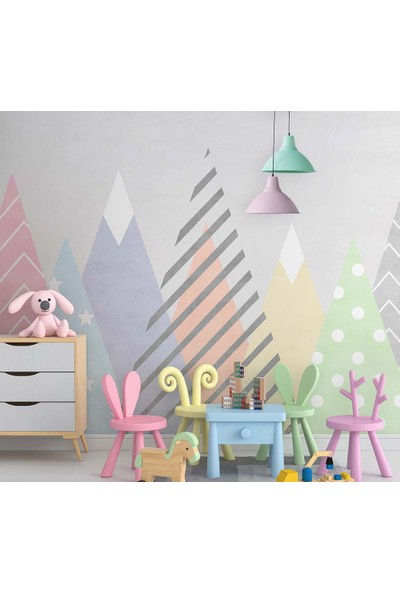 Duvar Kağıdı Marketi Rengarenkli Dağ Figürlü 3D Duvar Kağıdı