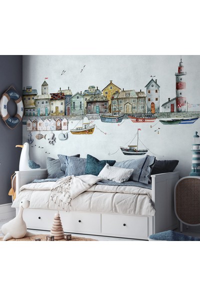 Duvar Kağıdı Marketi Küçük Evler Denizci Konseptinde 3D Duvar Kağıdı