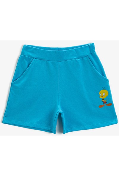 Koton Tweety Lisanslı Baskılı Beli Lastikli Pamuklu Şort Cepli