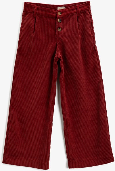 Koton Kız Çocuk Önden Plili Kadife Dügmeli Genis Paça Pantolon