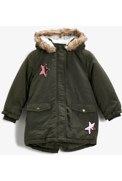 Koton Suni Kürklü Kapsonlu Kaban Yildiz Islemeli