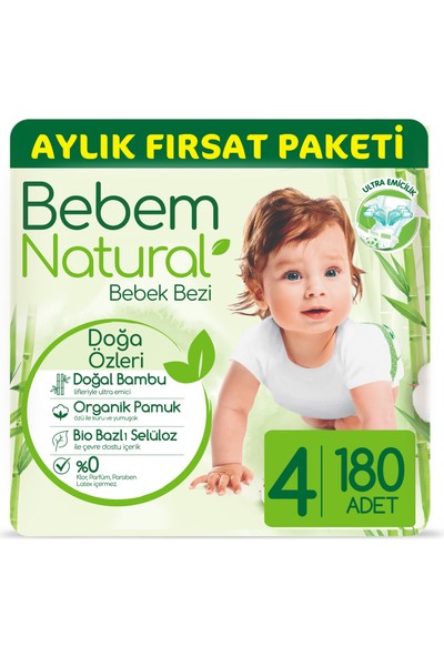 Bebem Natural Bebek Bezi 4 Beden Maxi Aylık Fırsat Paketi 180 Adet Bebem Natural Bebek Bezi 4 Beden Maxi Aylık Fırsat Paketi 180 Adet