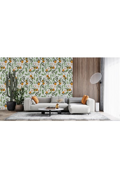 Duvar Kağıdı Marketi Portakal Dalı Desenli 3D Duvar Kağıdı