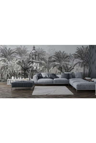 Duvar Kağıdı Marketi 3D Tarihi Bina ve Ağaç Desenli Tropikal Duvar Kağıdı