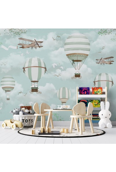 Duvar Kağıdı Marketi Uçan Balon ve Uçak Desenli 3D Duvar Kağıdı Duvar Kağıdı Marketi Uçan Balon ve Uçak Desenli 3D Duvar Kağıdı