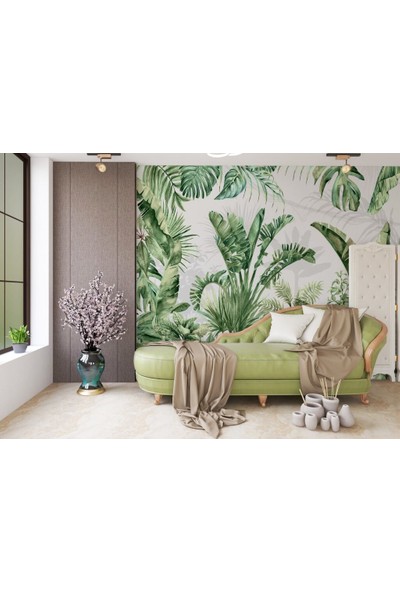 Duvar Kağıdı Marketi 3D Çok Çeşit Yeşil Bitki Desenli Tropikal Duvar Kağıdı