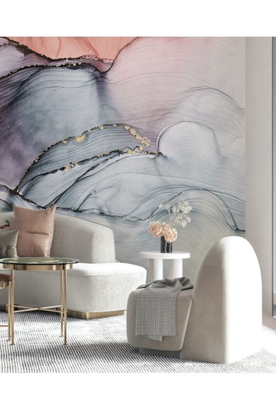 Duvar Kağıdı Marketi 3D Renkli Mermer Görünümlü Duvar Kağıdı