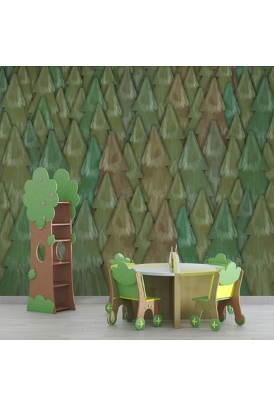 Duvar Kağıdı Marketi Sıralı Çam Ağacı Desenli 3D Duvar Kağıdı