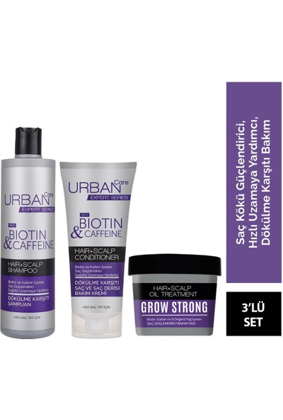 Urban Care Saç Güçlendirici Bakım Yağı 240 ml + Saç Bakım Şampuanı 350 ml + Saç ve Saç Derisi Kremi 200 ml 3'lü Set