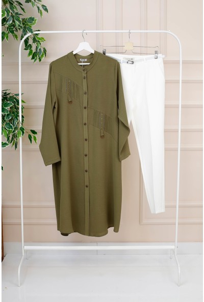 İmaj Butik İmaj Büyük Beden Düğmeli Tesettür Tunik-Haki