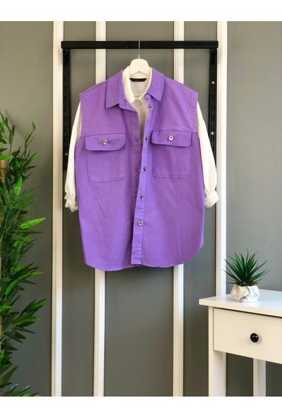 İmaj Butik İmaj Çift Cepli Salaş Kanvas Yelek/lila
