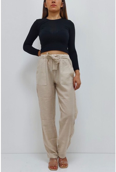 Kostüm Sarayı Önden Bağlamalı Pantolon Taş