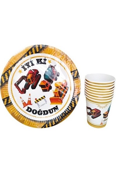 Ekin Süs 8 Li Inşaat Temalı Tabak Bardak Set