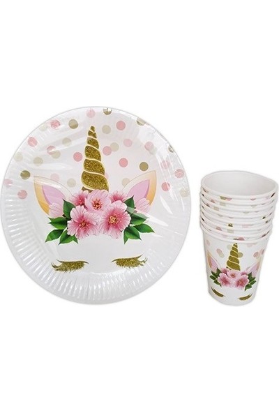 Ekin Süs 8 Li Çiçekli Unicorn Tabak Bardak Set Ekin Süs 8 Li Çiçekli Unicorn Tabak Bardak Set