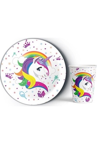 Ekin Süs 8 Li Unicorn Tabak Bardak Set Ekin Süs 8 Li Unicorn Tabak Bardak Set