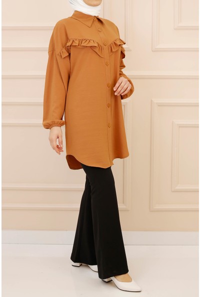 İmaj Butik İmaj Boydan Düğmeli Ayrobin Gömlek-Taba İmaj Butik İmaj Boydan Düğmeli Ayrobin Gömlek-Taba