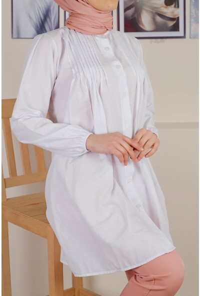 İmaj Butik İmaj Önden Düğmeli Keten Tunik Gömlek-Bebe Mavi