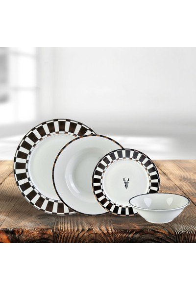 Karaca Aries Siyah 24 Parça 6 Kişilik Porselen Yemek Takımı