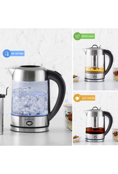 Karaca Led Işıklı Kettle Cam Bitki Çayı Makinesi İnox 2202 Karaca Led Işıklı Kettle Cam Bitki Çayı Makinesi İnox 2202