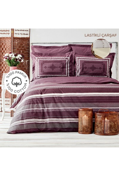 Karaca Home Mesto Bordo %100 Pamuk Çift Kişilik Lastik Çarşaflı Nevresim Takımı