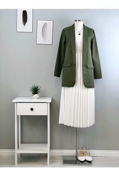 İmaj Butik İmaj Önü Açık Dabıl Krep Ceket-Haki