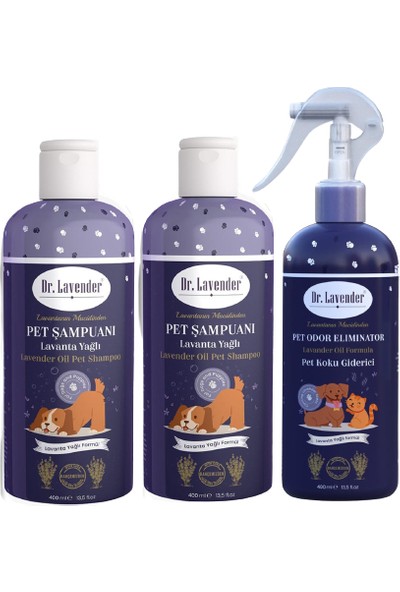 Dr. Lavender x 2 Köpek Şampuanı 400 ml Pet Shampoo + Lavanta Kedi Köpek Koku Giderici Sprey 400 ml Dr. Lavender x 2 Köpek Şampuanı 400 ml Pet Shampoo + Lavanta Kedi Köpek Koku Giderici Sprey 400 ml