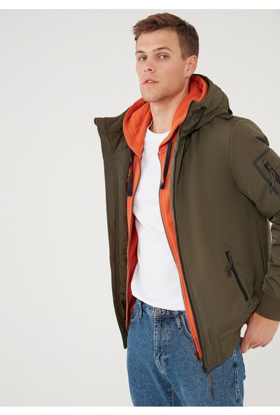 Mavi Ribana Detaylı Yeşil Ceket