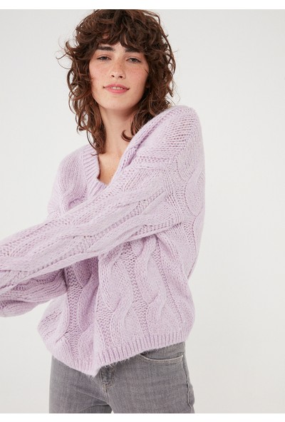 Mavi V Yaka Lila Kazak