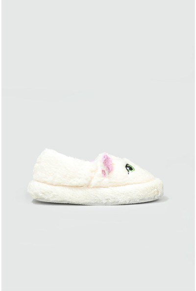 Tonya Ev Içi Tüylü Krem Kadın Panduf Kedi