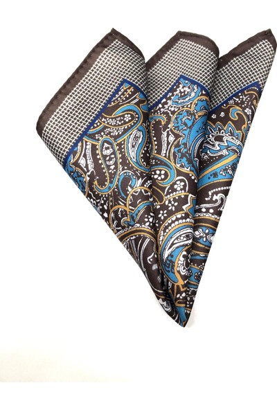 Pierroni Kahve Mavi Şal Desen Mendil