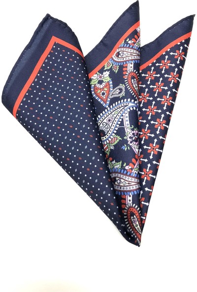 Pierroni Lacivert Kırmızı Desenli Mendil