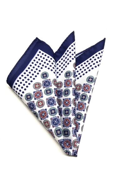 Pierroni Lacivert Beyaz Desenli Mendil